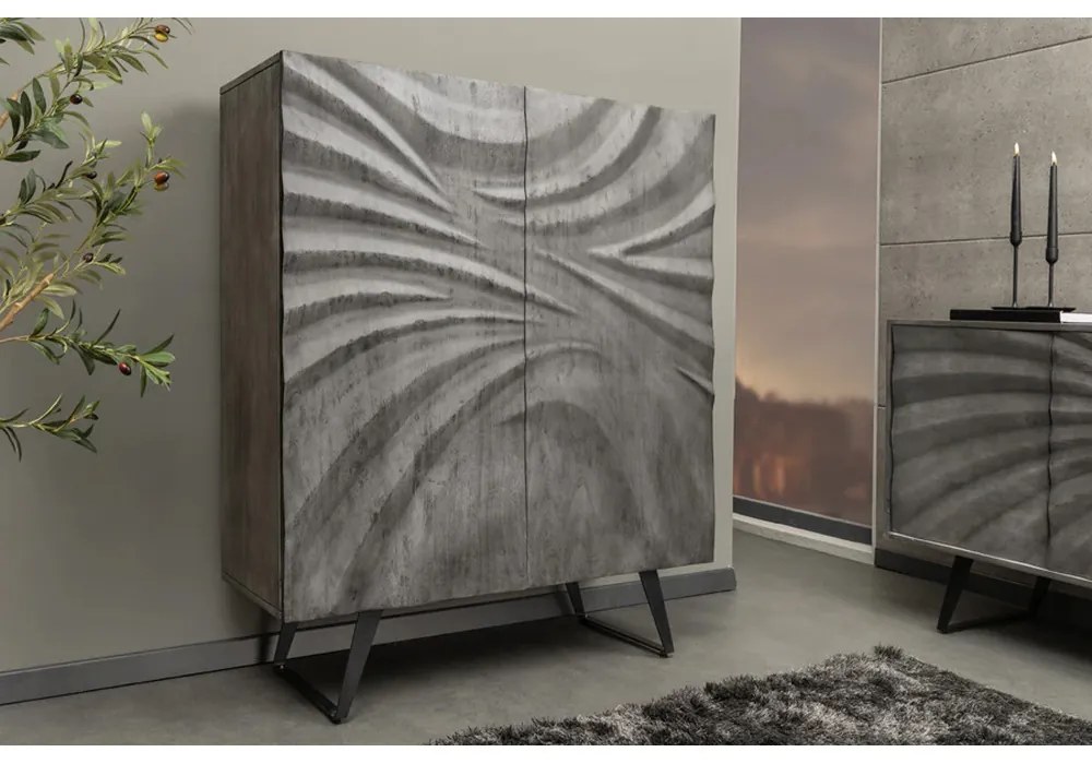 Massive home | Vysoká komoda HURRICANE 120cm 3D akátové dřevo