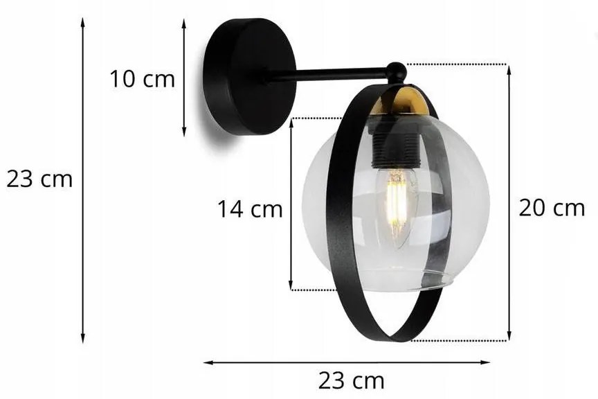 Nástěnné svítidlo HAGA RING 1, 1x transparentní skleněné stínítko (výběr ze 3 barev uchycení)