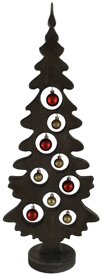 AMADEA Dekorace vánoční strom na podstavci s koulemi mořený 75 x 30 cm, český výrobek