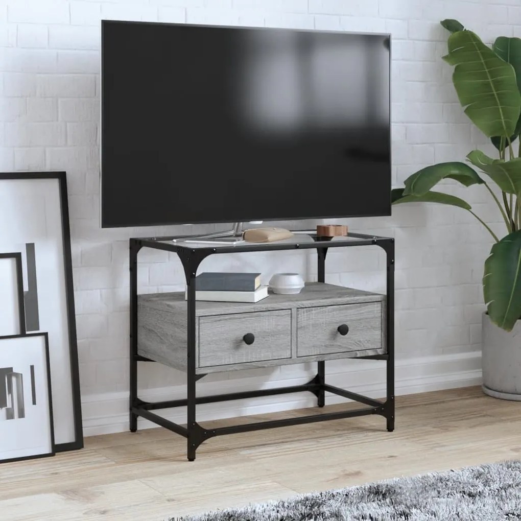 TV skříňka se skleněnou deskou šedá sonoma 60x35x51 cm kompozit