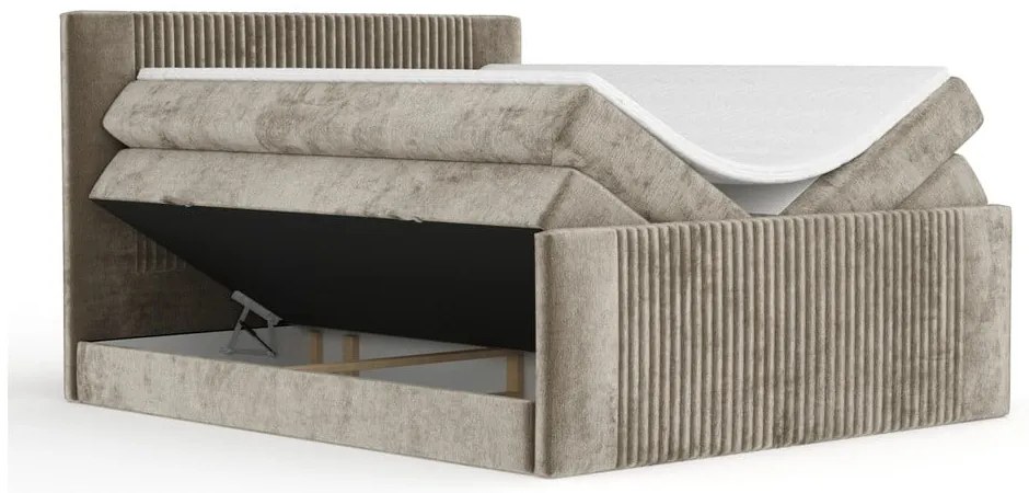 Světle hnědá boxspring postel s úložným prostorem 200x200 cm Bergamo – Maison de Rêve