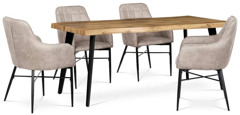 Jídelní stůl HT-880 OAK 180x90 cm, MDF deska 3D dekor divoký dub, kov černý lak