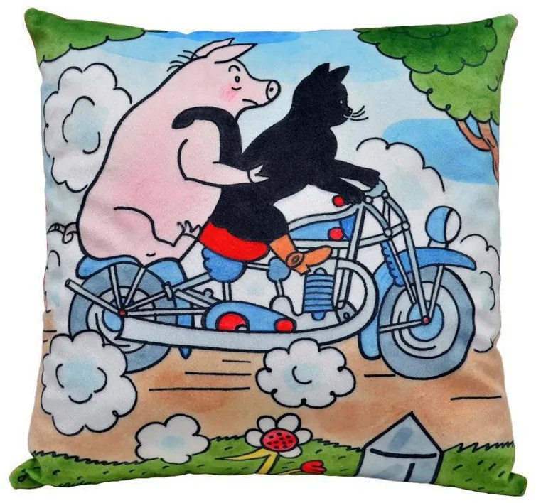 Moravská ústředna Polštář 30 x 30 cm kocour Mikeš Motorka