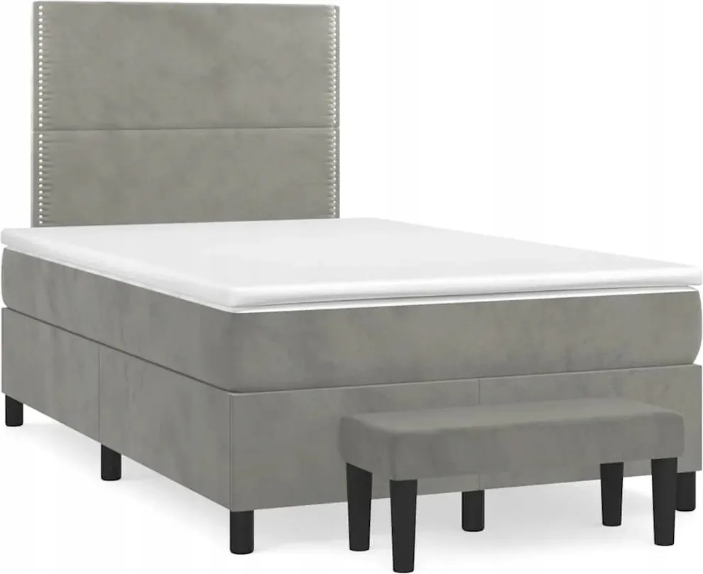 Box Spring Postel S Matrací Samet Světle Šedá Hladké s hřebíky 120 x 190