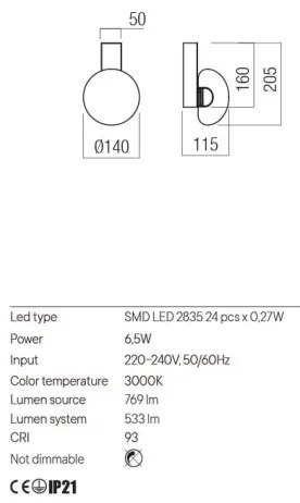 Redo 01-3239 - LED Nástěnné svítidlo SINCLAIR LED/6,5W/230V CRI 93 IP21 zlatá