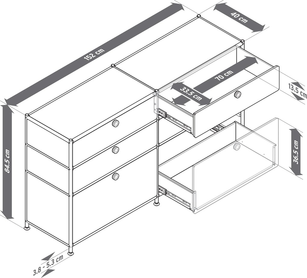 Tchibo - Kovová komoda »Cn3« se 6 zásuvkami - barva: šedá