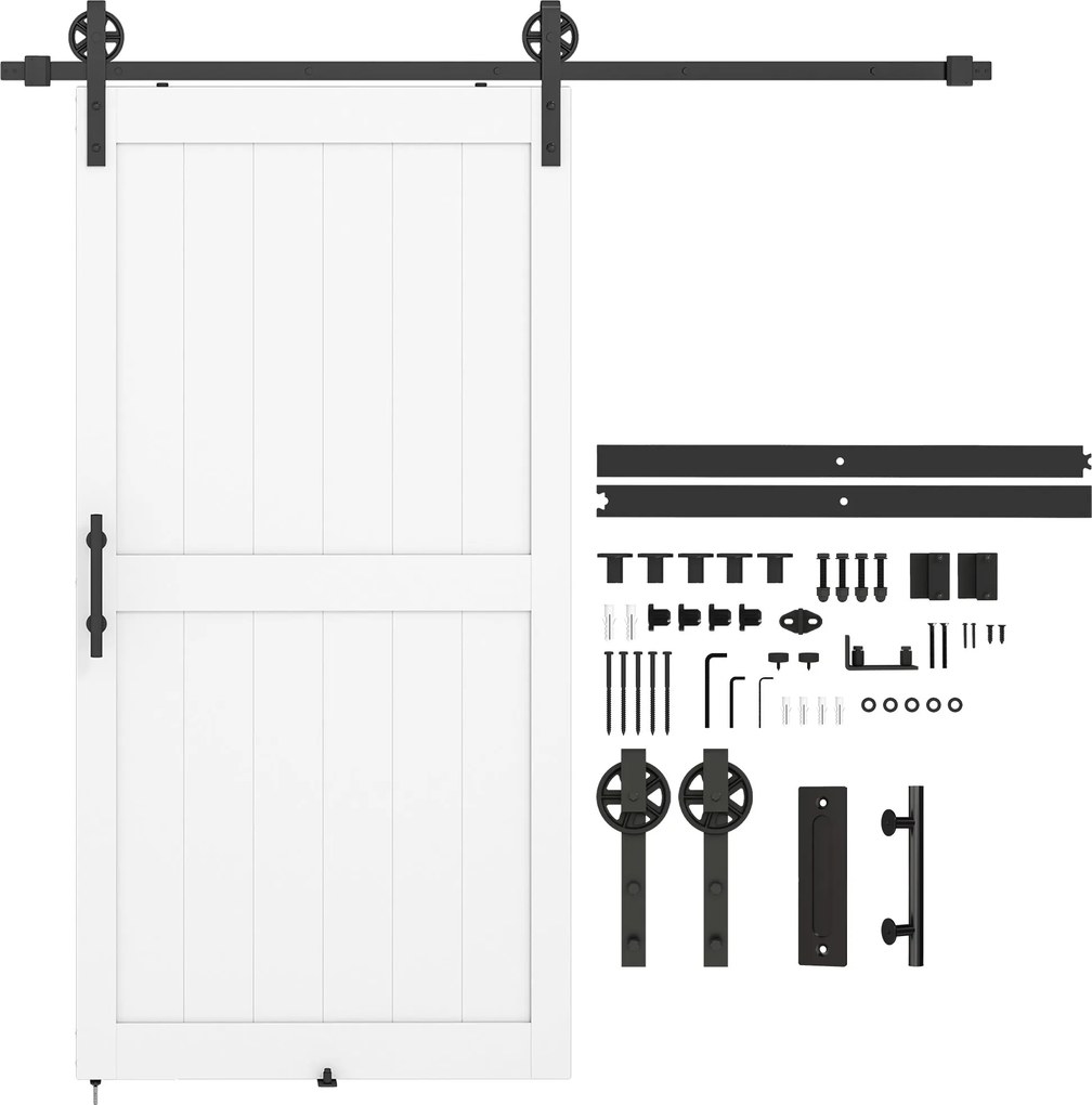 HOMCOM posuvné dveře v country stylu s kolejnicí a kováním, MDF a uhlíková ocel, 106,6 × 213,4 cm, bílá/černá | Aosom