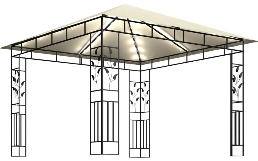 vidaXL Marketos Altán s moskytiérou a světelnými LED řetězy 3x3x2,73 m krémový