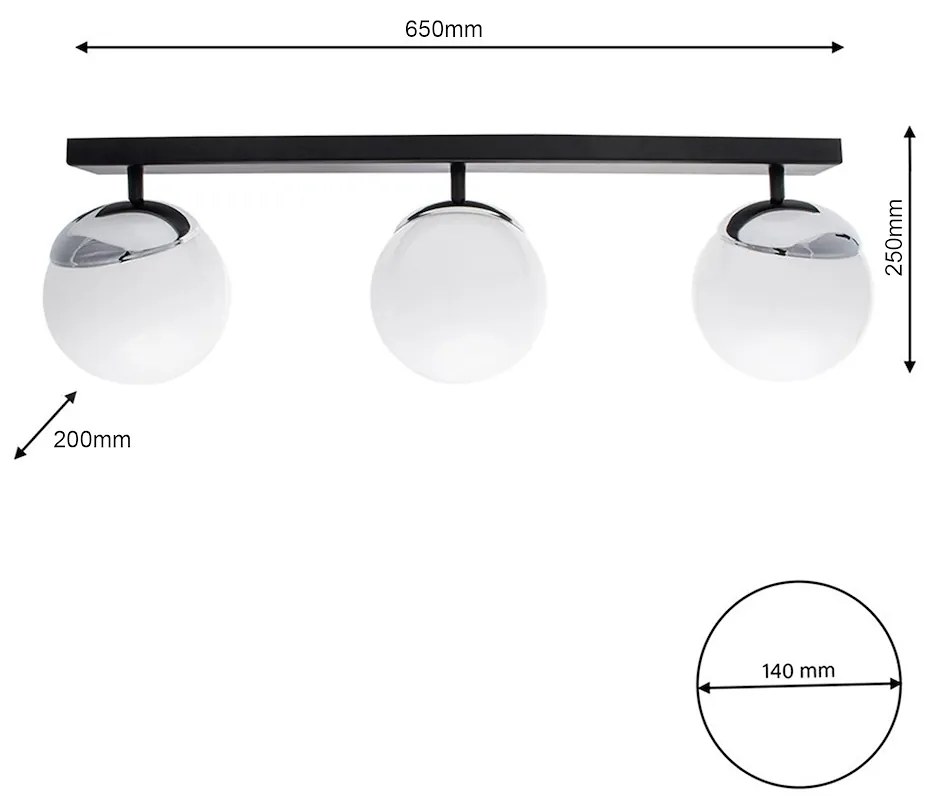 Stropní svítidlo Sfera, 3x bílé skleněné stínítko, b/ch