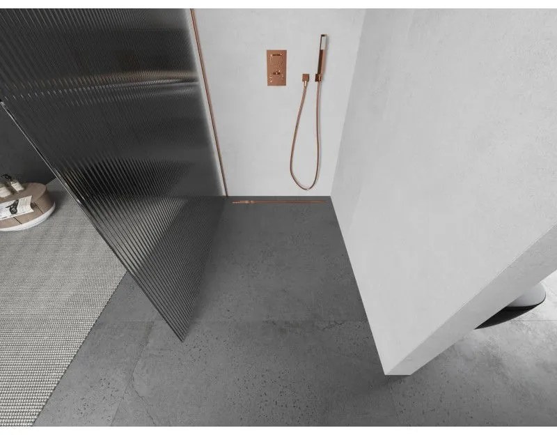 Mexen Kioto L, sprchová zástěna Walk-In 120 x 200 cm, 8mm sklo s žebrovým vzorem, měděný matný profil, 800-120-103-65-09