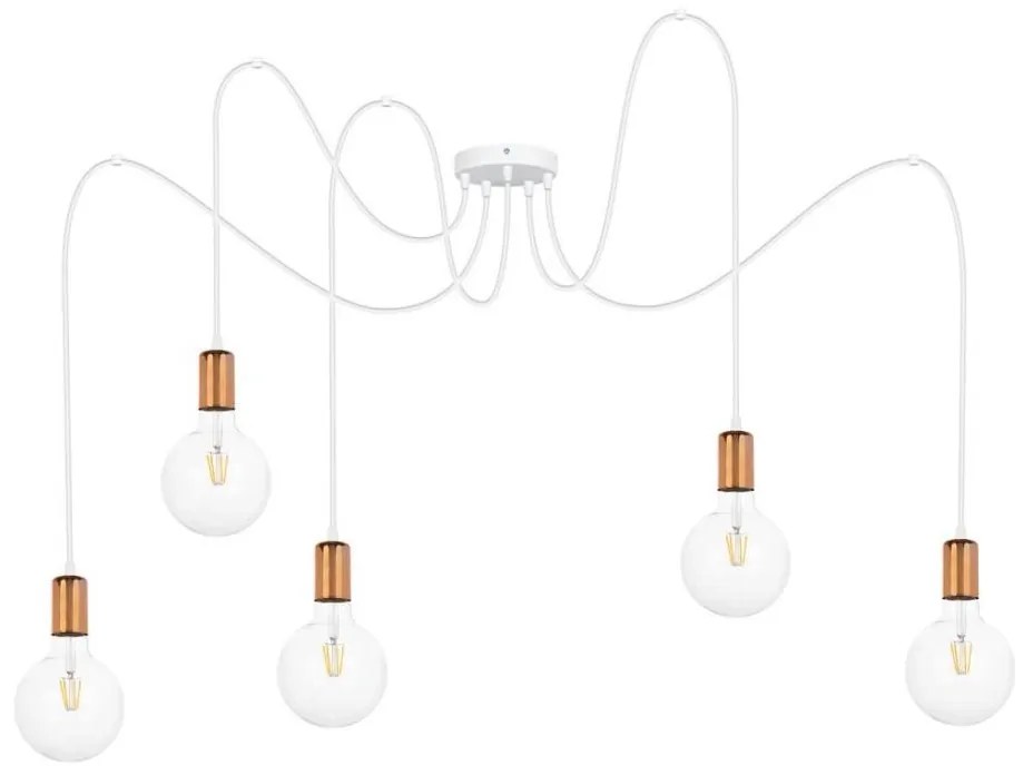 Lustr na lanku MIROS 5xE27/60W/230V pavouk bílá/měděná