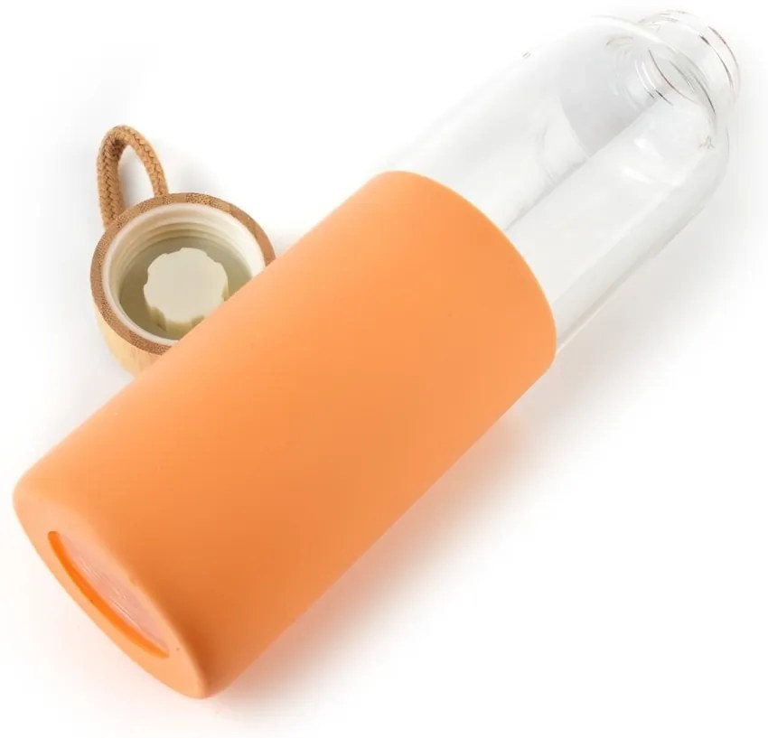 Skleněná láhev Hollie Orange 600 ml bambusové víko