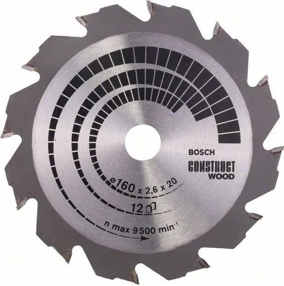 Bosch 2608640630 Pilový kotouč Construct Wood 160 x 20/16 x 2,6 mm, 12