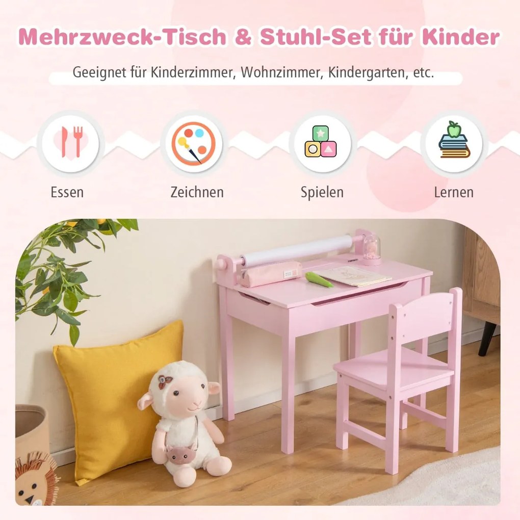 Costway Dětský stůl s židlí Sensory prostírání pro děti růžové, růžový