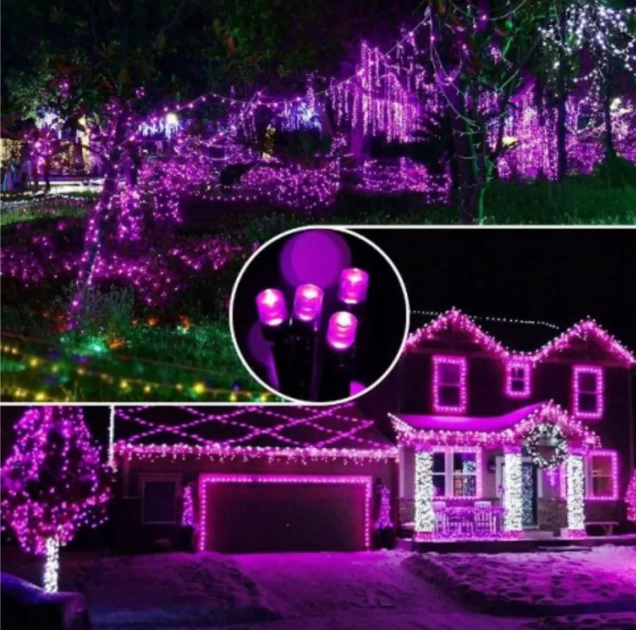Vánoční osvětlení venkovní/vnitřní - 200 LED - fialová, 8 režimů, 16m