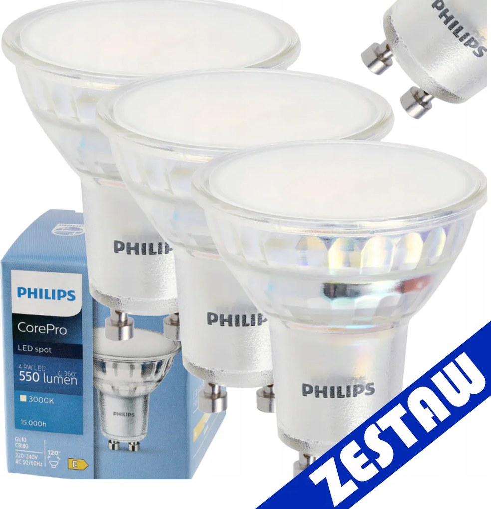SADA 3x žárovka Philips GU10 4,9W 550lm 112lm/W 4000K EyeComfort