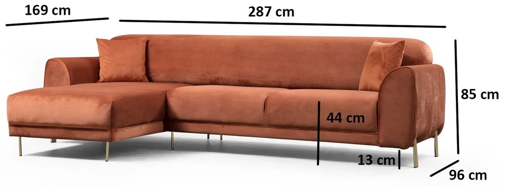 Designová sedačka Haylia 287 cm skořicová - levá