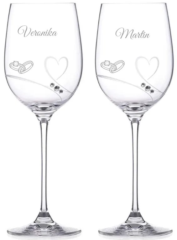 Dekorant Svatební sklenice na bílé víno Romance PRSTÝNKY s krystaly Swarovski 330 ml 2KS
