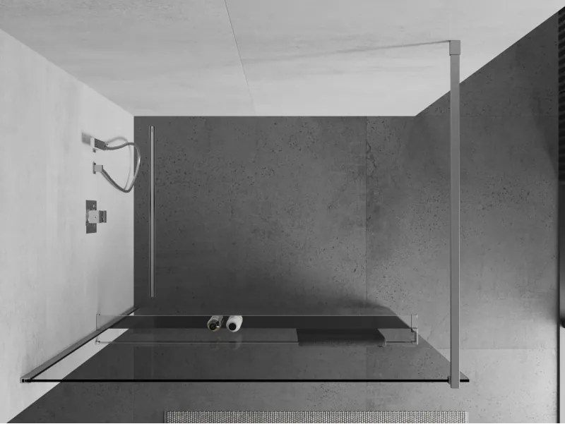 Mexen Kioto+, sprchová zástěna s poličkou a držákem na ručníky 90 x 200 cm, 8mm čiré sklo, chromový profil, 800-090-121-01-00