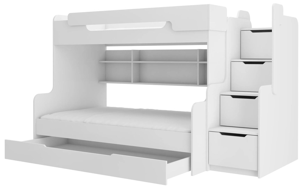 ADRK Patrová postel HARELL, CH-HAR-W-M, s matrací, bílá