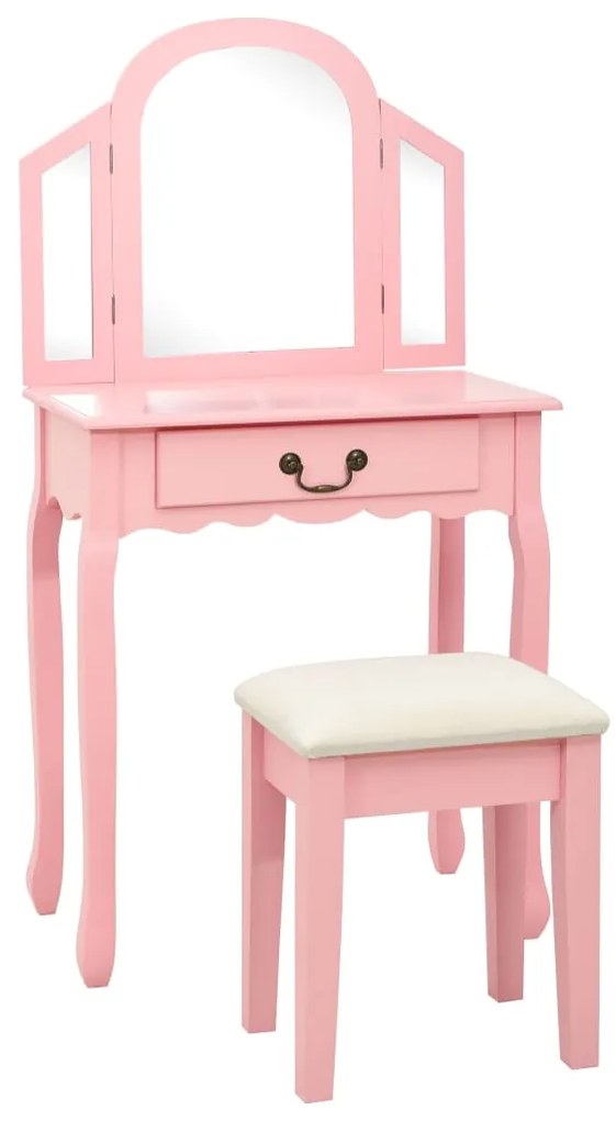 Toaletní stolek se stoličkou růžový 65x36x128 cm pavlovnia MDF 289335