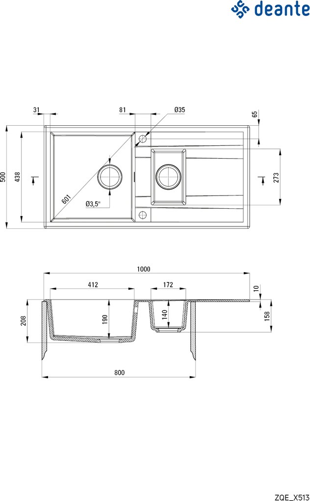 Deante Dřez Eridan 1,5 komory s odkapávačem, granit - ZQE S513 šedý metalic
