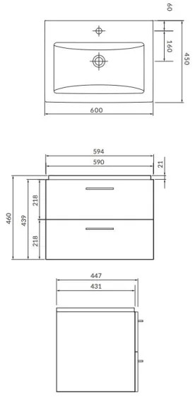 Cersanit S801-148-DSM - Závěsná koupelnová skříňka s umyvadlem LARA 60 cm ořech