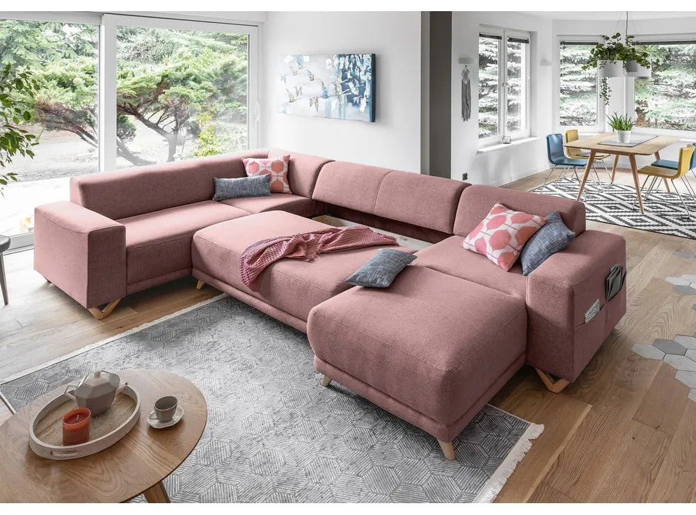 Růžová rozkládací/s úložným prostorem rohová pohovka (levý roh/do "U") Classy Sophie – Miuform