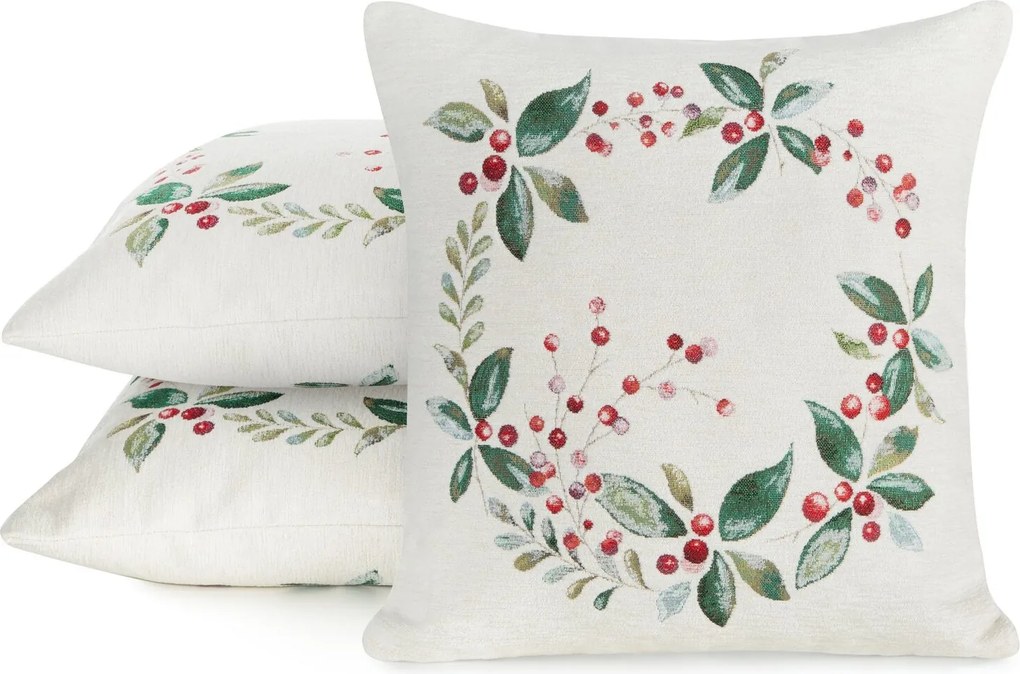 VÁNOČNÍ GOBELÍNOVÝ DEKORAČNÍ POVLAK NA POLŠTÁŘ BERRIES 45X45 CM VZOROVANÝ