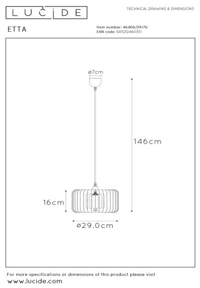 Lucide 46406/29/76 - Lustr na lanku ETTA 1xE27/40W/230V pr. 29 cm dřevo