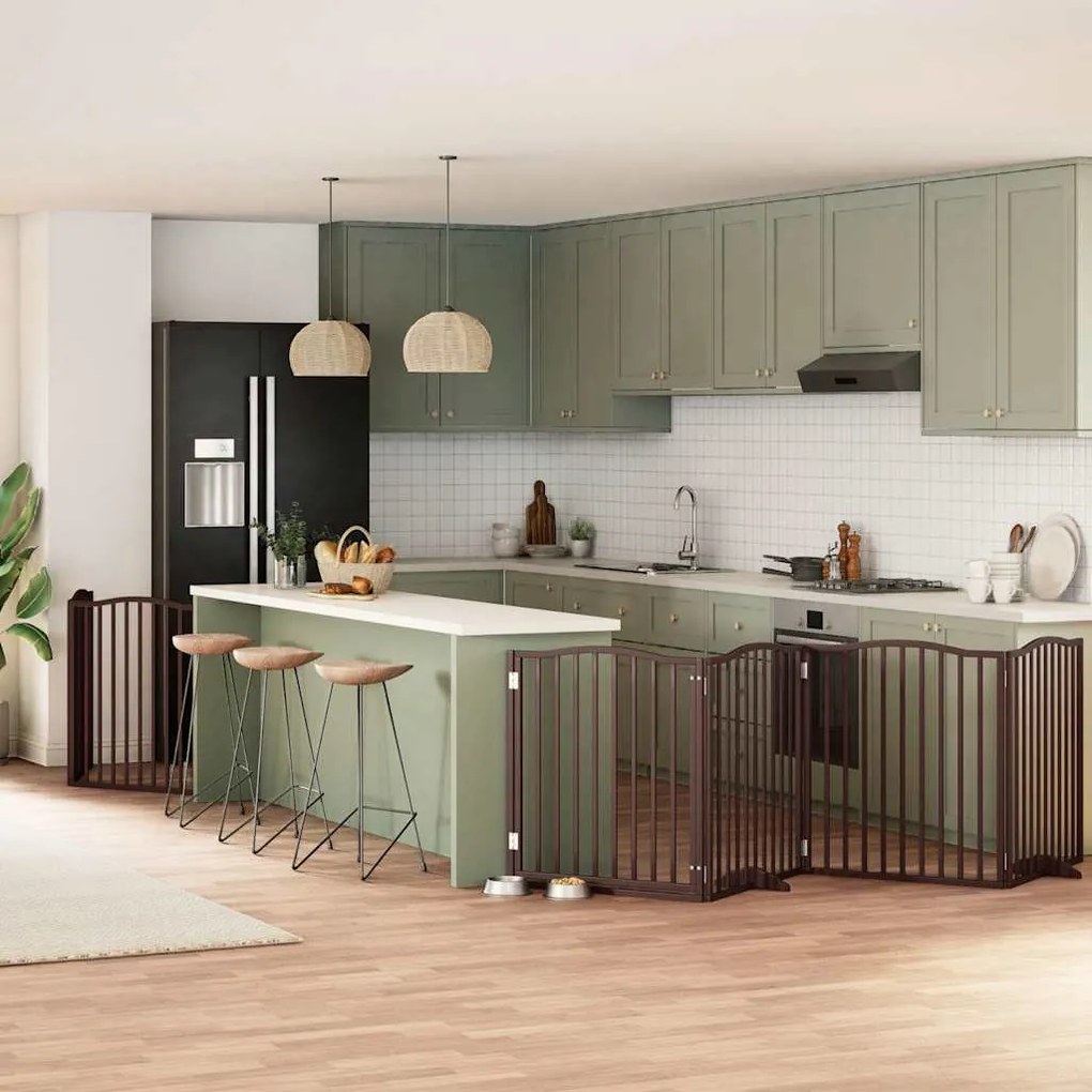 Zábrana pro psy s dvířky skládací 8 panelů hnědá 640 cm topol 3155638