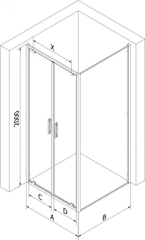 Mexen Exo, výklopná sprchová kabina, dveře 120 cm + boční stěna 70 cm, transparentní sklo, zlatá, 8182-120-070-50-00