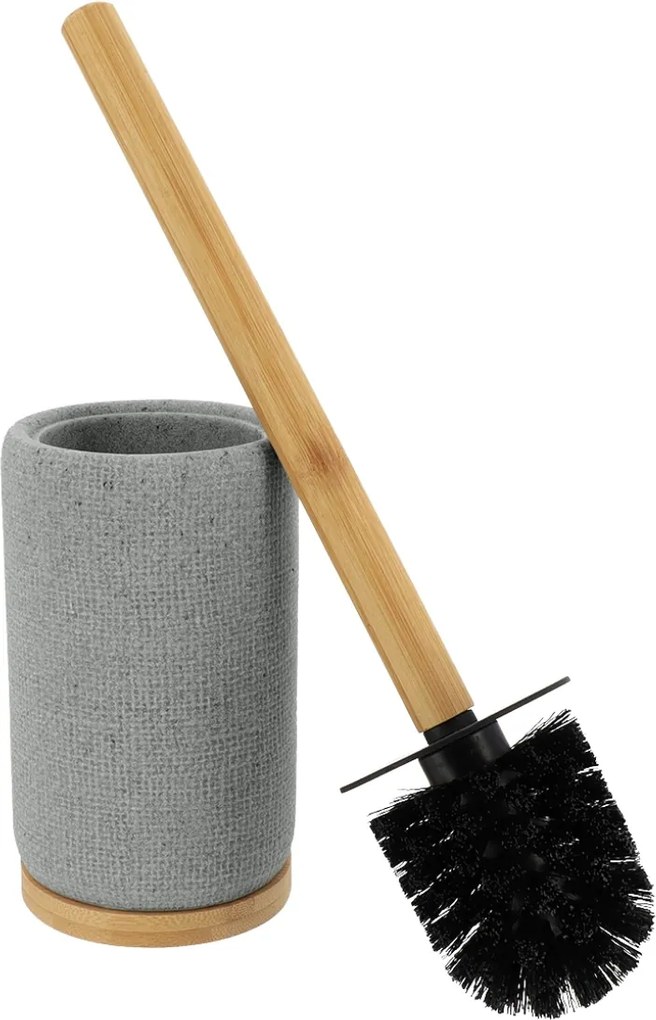 WC kartáč Solena, šedá/s dřevěnými prvky