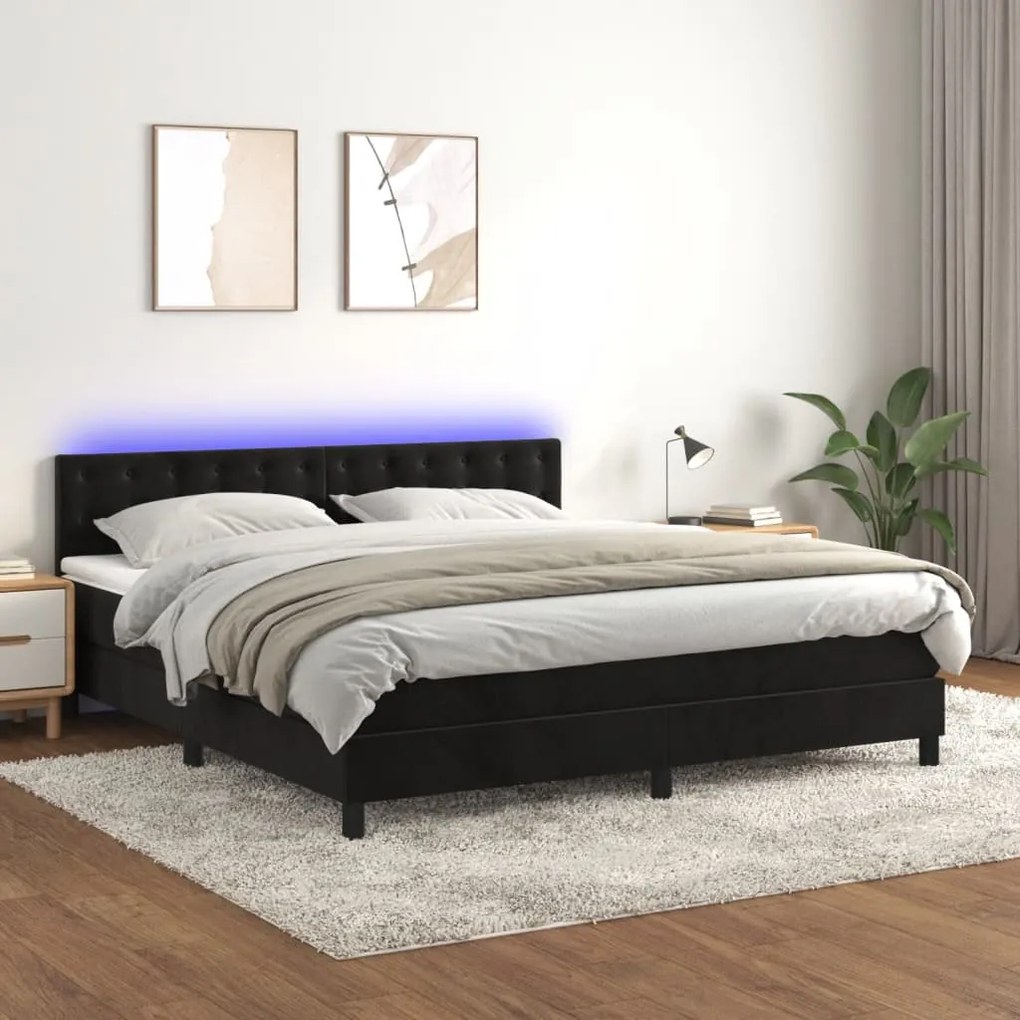 Box spring postel s matrací a LED černá 180x200 cm samet 3134659
