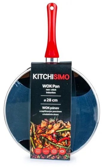 Pánev WOK s poklicí KITCHISIMO Rosso 28cm nepřilnavý povrch