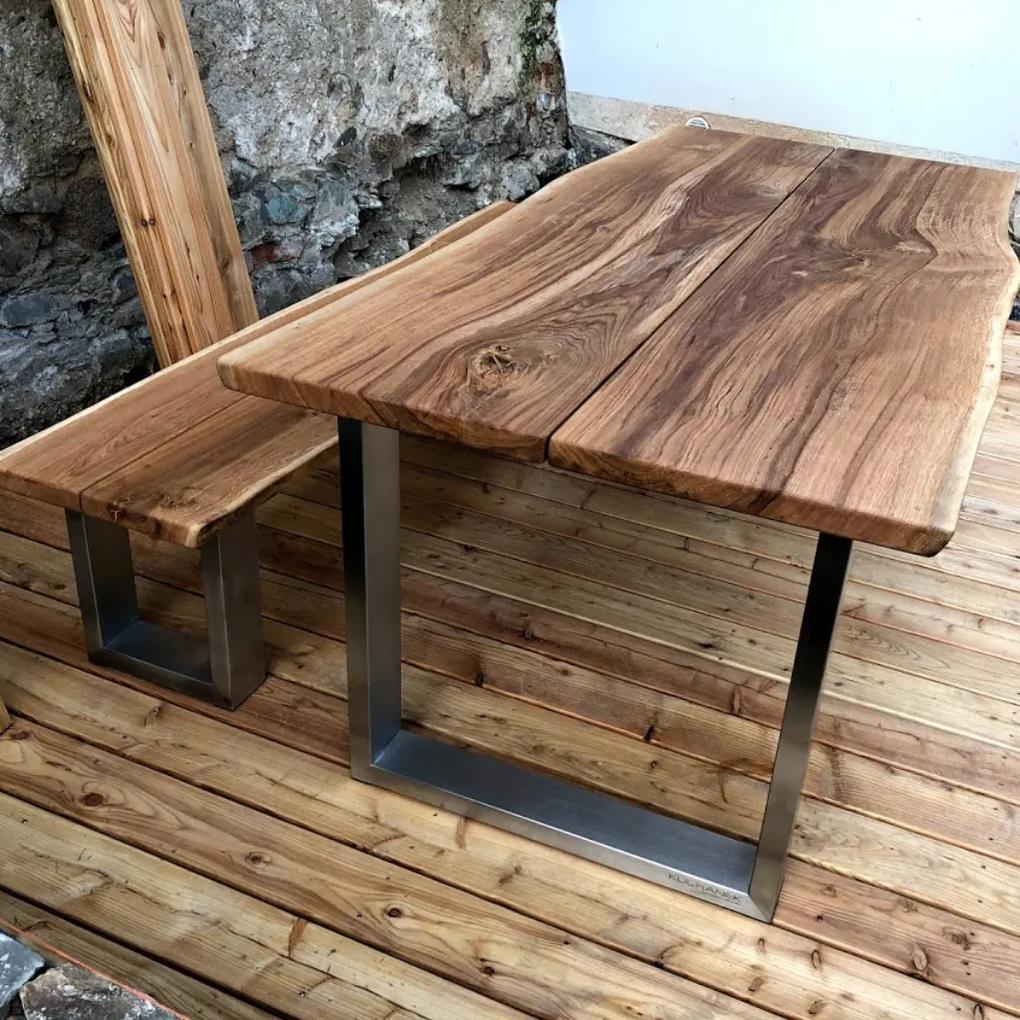 KULHÁNEK Zahradní sestava s nerezovými nohami - stůl, lavice bez opěradla Délka: 300 cm