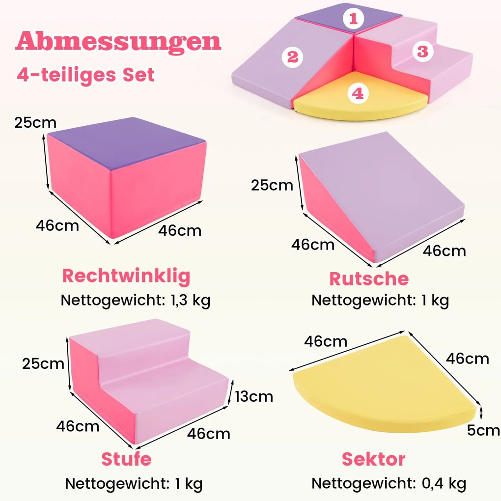 Costway 4 KS. Pěnové stavebnice na běhání a lezení, obří stavebnice