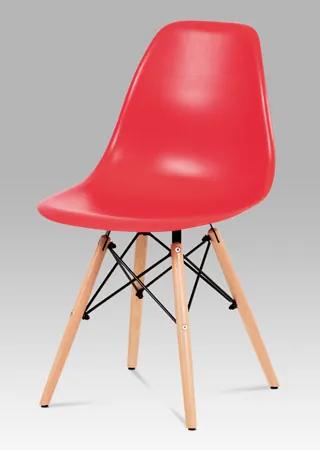 Autronic - Jídelní židle, plast červený / masiv buk / kov černý - CT-758 RED