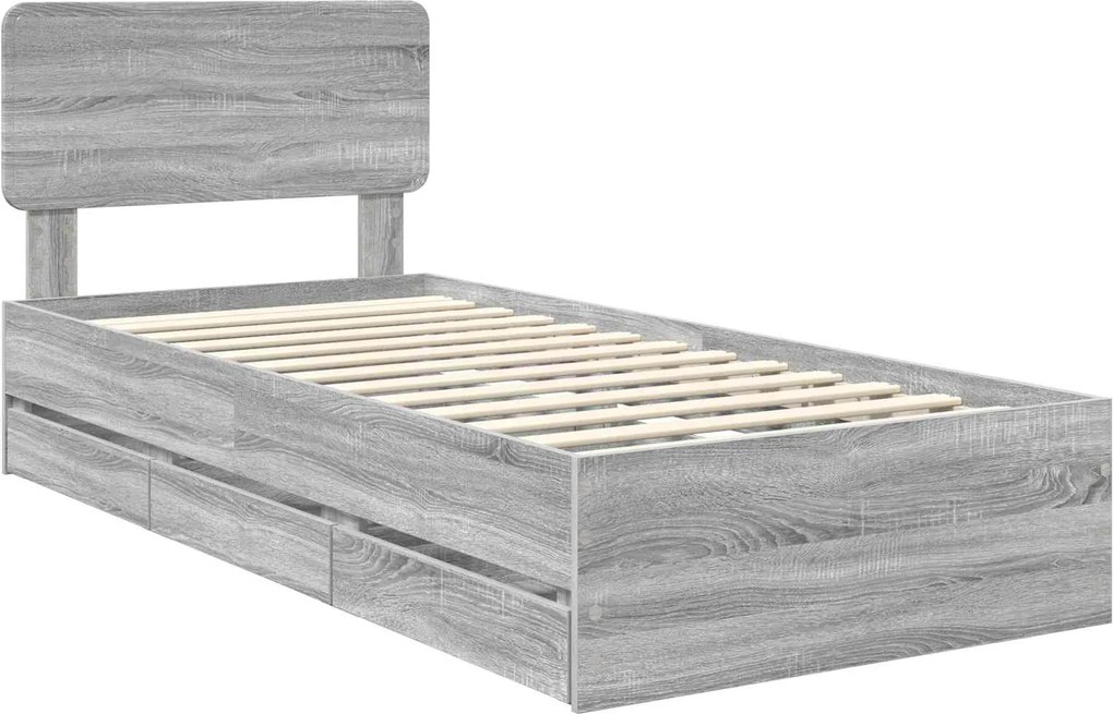Rám postele s čelo Šedá Sonoma 100 x 200 cm Dřevěný materiál 3412218
