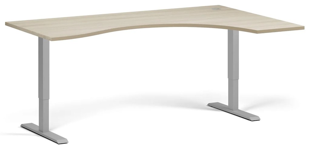 Ergonomický výškově nastavitelný stůl, 180x120 cm, 2 motory, L/P, šedá podnož, dub přírodní