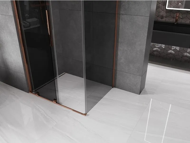 Mexen Velar, sprchový kout s posuvnými dveřmi 100 x 85 cm, 8mm šedé sklo, růžové zlato, 871-100-085-41-60