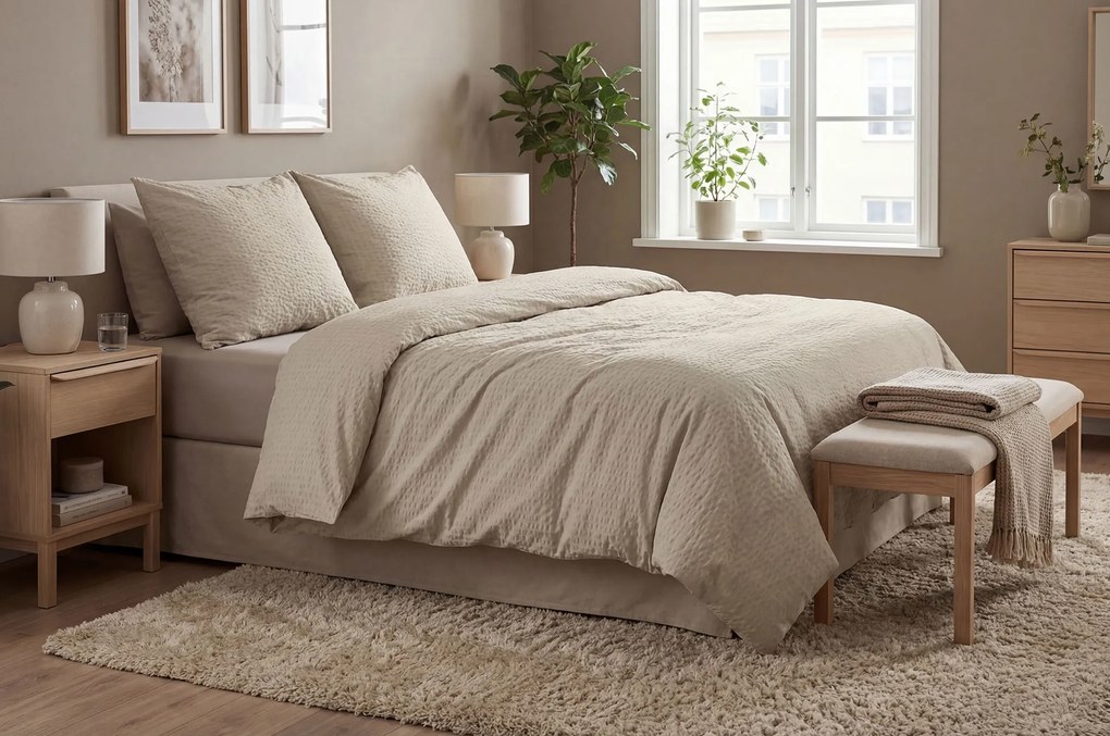 Krepové prodloužené povlečení Jednobarevné - béžové Velikost: 140 x 220 + 70 x 90