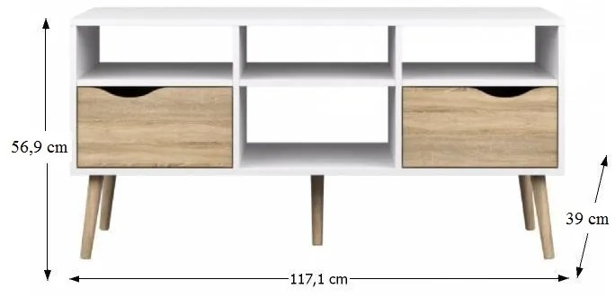 TV stolek OSLO — 117,1x39,10x56,90, dub sonoma, bílá Kondela