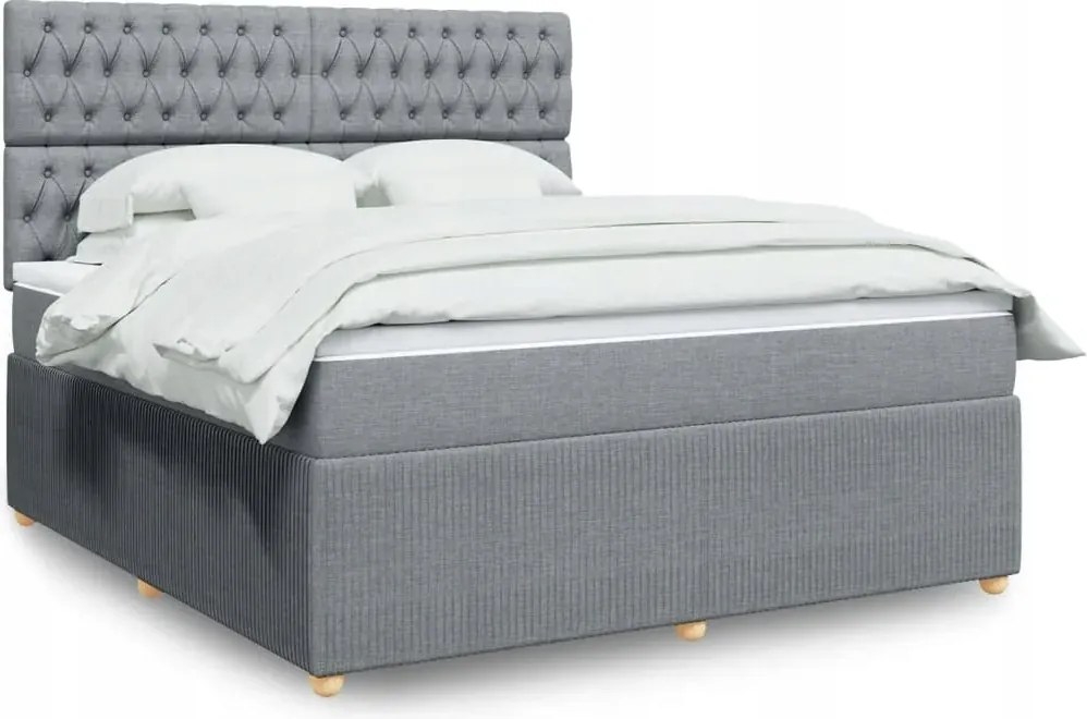 Box Spring Postel S Matrací Textil Světle Šedá Prošívaný design 180 x 200