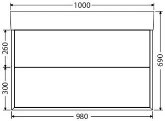 INTEDOOR Oxo Multi skříňka s umyvadlem, 2zásuvky, OXO MULTI 100 2Z Povrch: 0733 AP HYGIENIC WHITE MAT