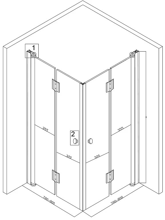 BPS-koupelny Čtvercový sprchový kout HYD-SK05A 80x80 černá/transparent - bez vaničky