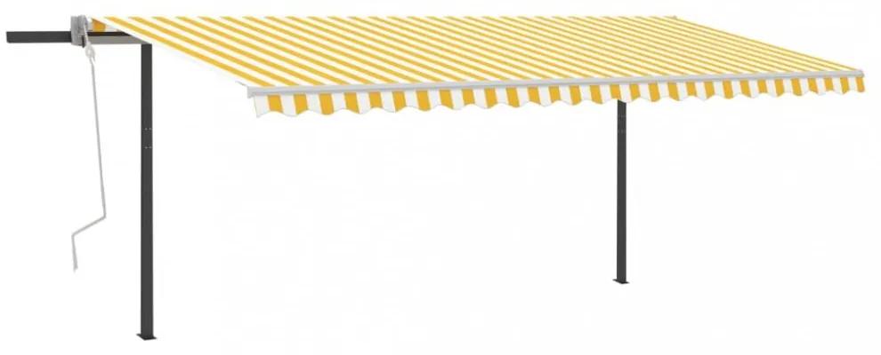 Ručně zatahovací markýza se sloupky 400x350 cm Dekorhome Bílá / žlutá