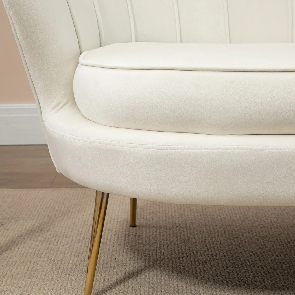 HOMCOM Dvoumístná pohovka se zádový opěrkou a silným polstrováním Moderní loveseat s vzhledem sametu pro obývací pokoj a ložnici, 130 x 77 cm, krémov…