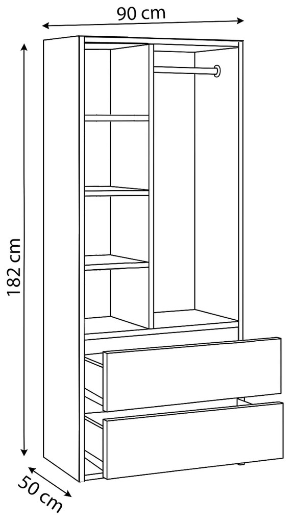 Šatní skříň 90cm se 2 zásuvkami a věšákem LUNE Bílá/černá