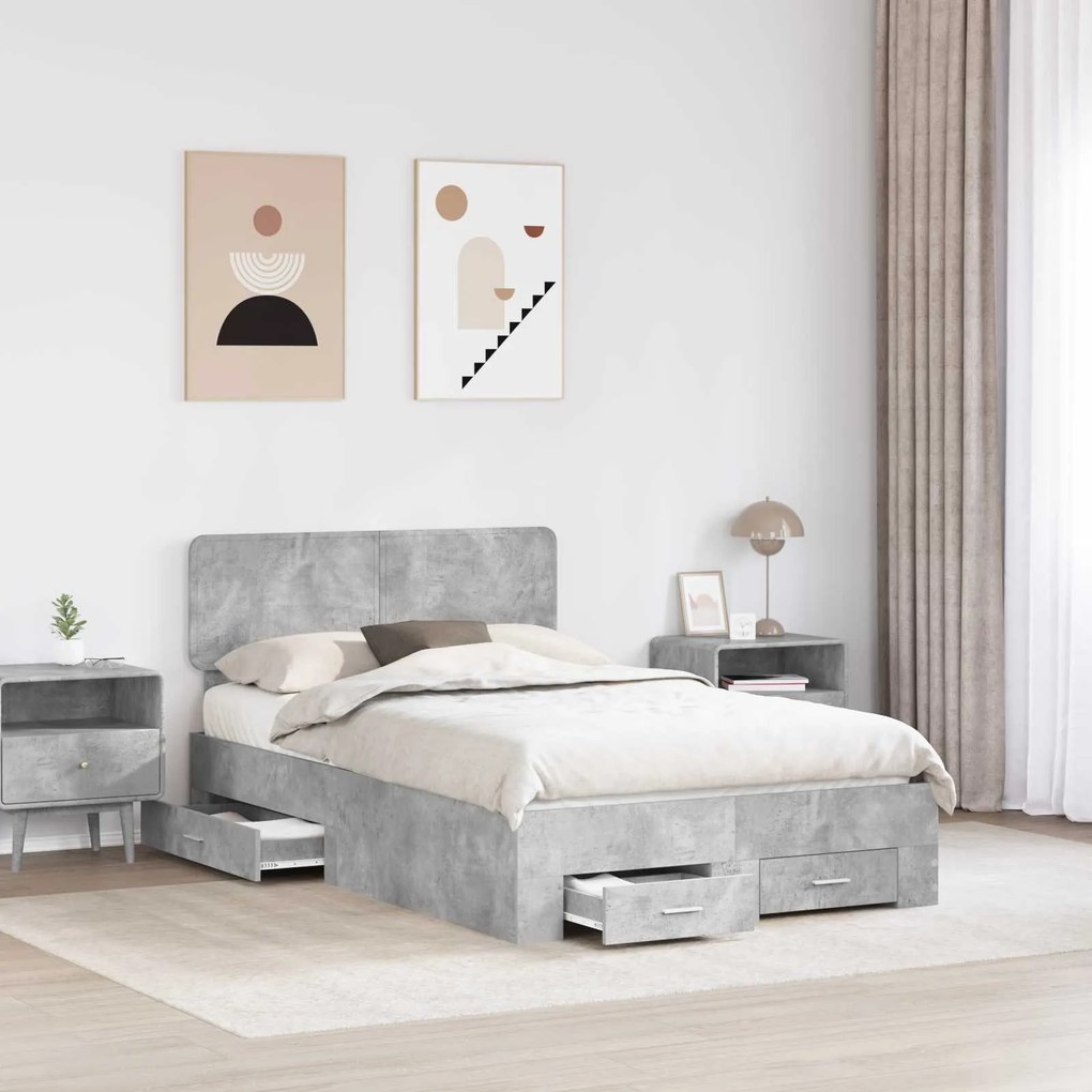Rám postele s čelo Betonově šedá 135 x 190 cm Kompozitní dřevo 3412385